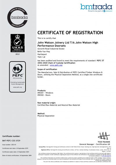 Certification – John Watson High Performance Doorsets