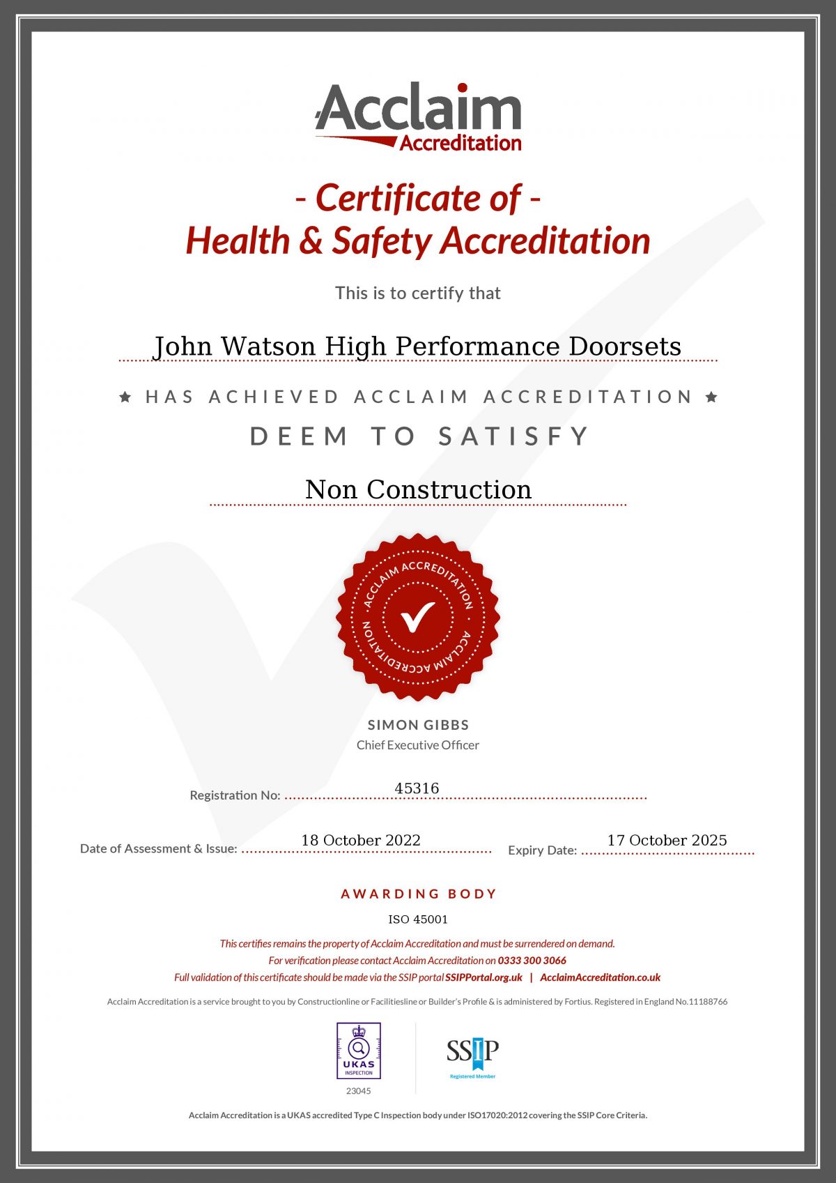 Certification – John Watson High Performance Doorsets