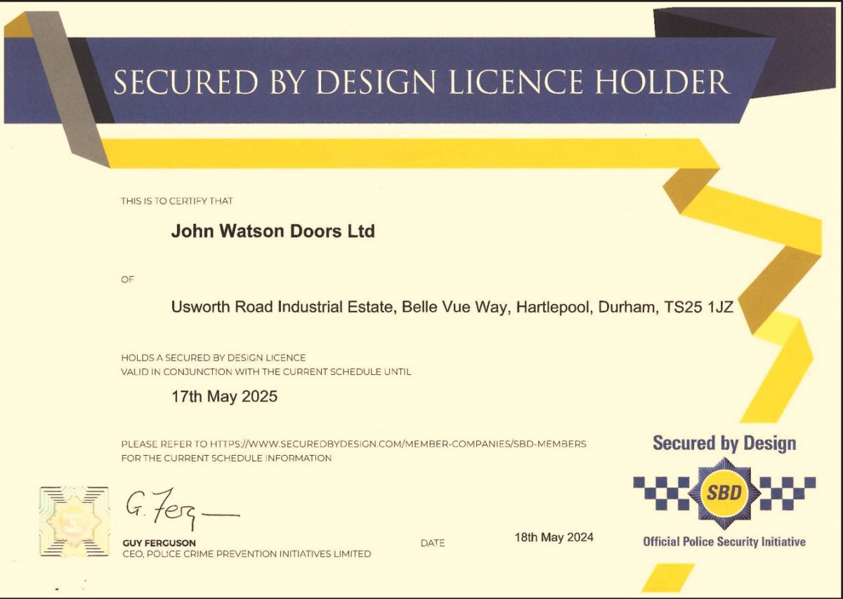 Certification – John Watson High Performance Doorsets